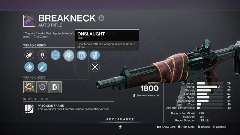 Breakneck God Roll (2023) in Destiny 2 - frondtech